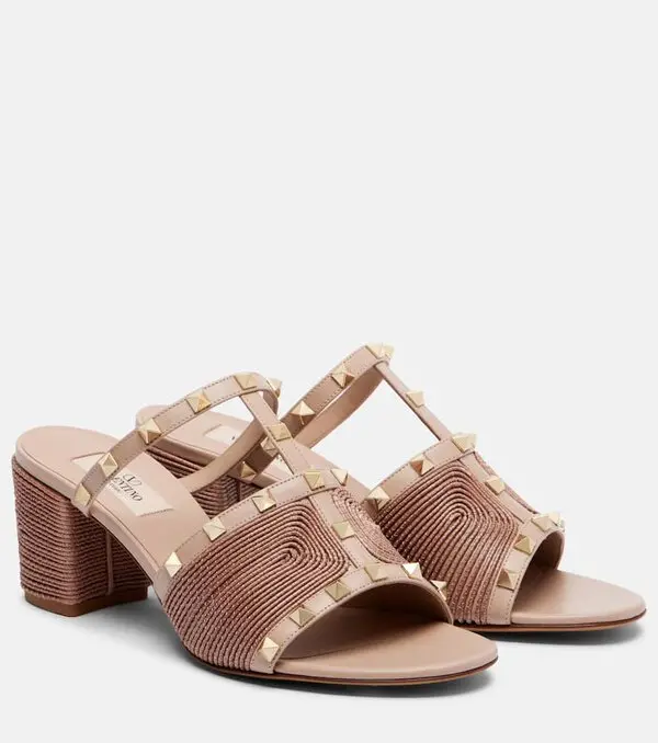 Valentino Garavani Rockstud 60 Leather Mules - Beige