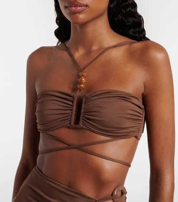 Magda Butrym Beaded Bikini Top - Brown