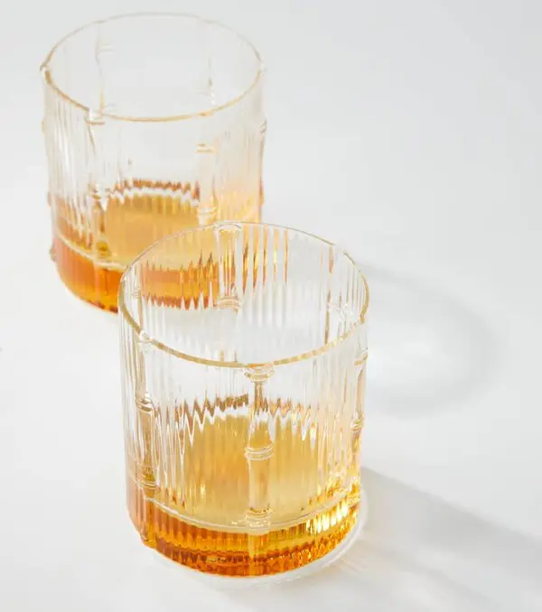 La DoubleJ Bamboo Set Of 2 Crystal Tumblers