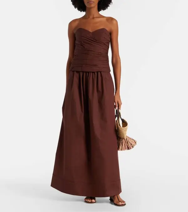 ADRIANA DEGREAS Pleated Cotton Maxi Skirt