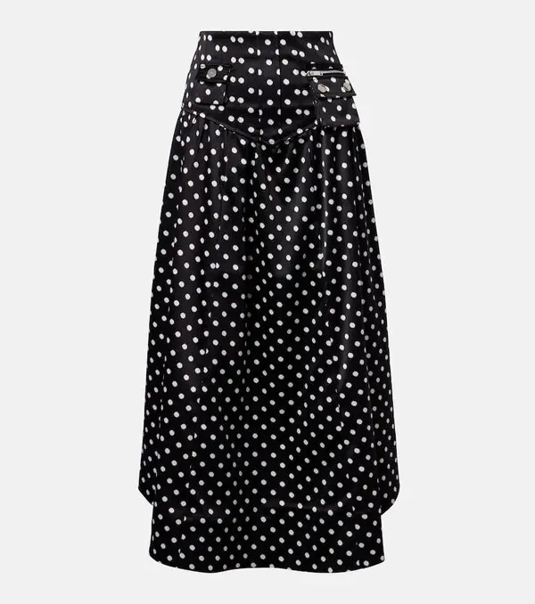 GANNI Polka-dot Satin Maxi Skirt - Black