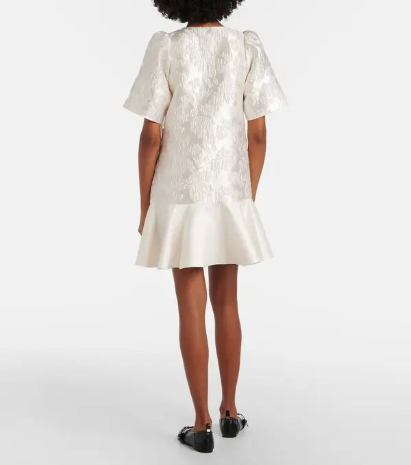 GANNI Floral Satin Cloque Minidress