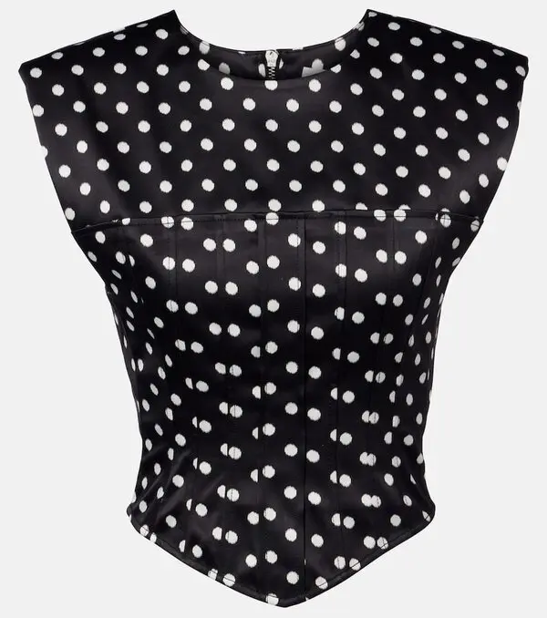 GANNI Polka-dot Satin Corset Top - Black