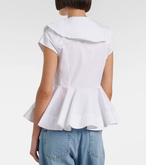 GANNI Ruffled Cotton-blend Shirt - White