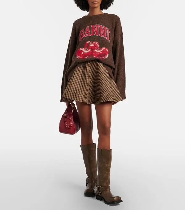 GANNI Printed Alpaca And Wool-blend Sweater - Brown
