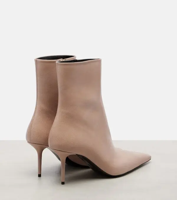 Saint Laurent Ashley 75 Leather Ankle Boots - Beige