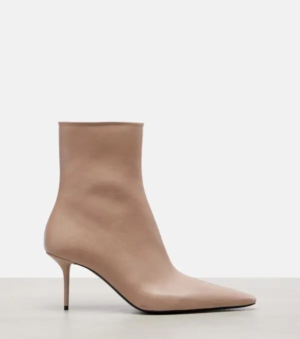 Saint Laurent Ashley 75 Leather Ankle Boots - Beige