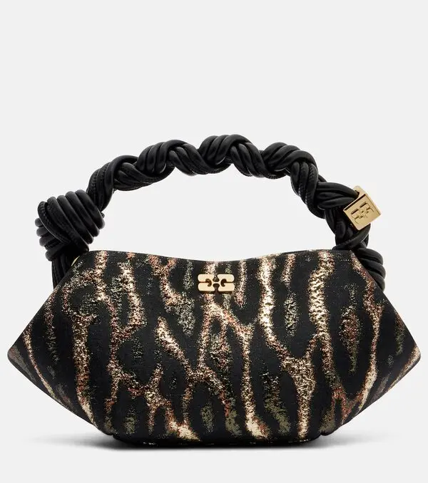 GANNI Bou Mini Leopard-print Cloque Top-handle Bag - Black