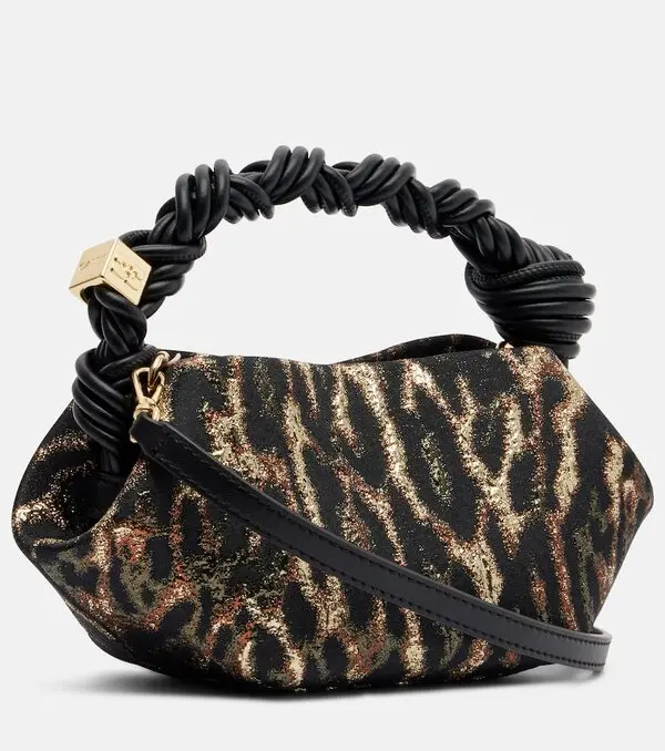 GANNI Bou Mini Leopard-print Cloque Top-handle Bag - Black
