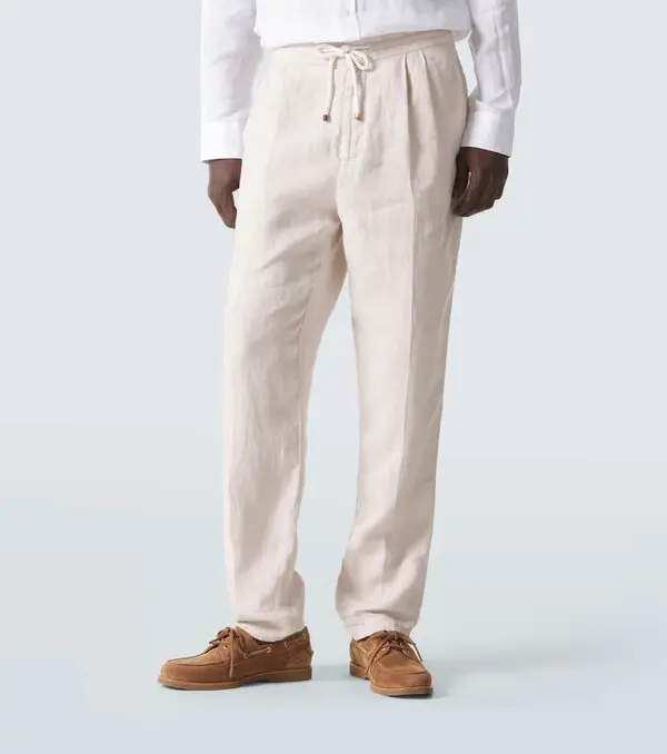 Brunello Cucinelli Linen Tapered Pants - Beige