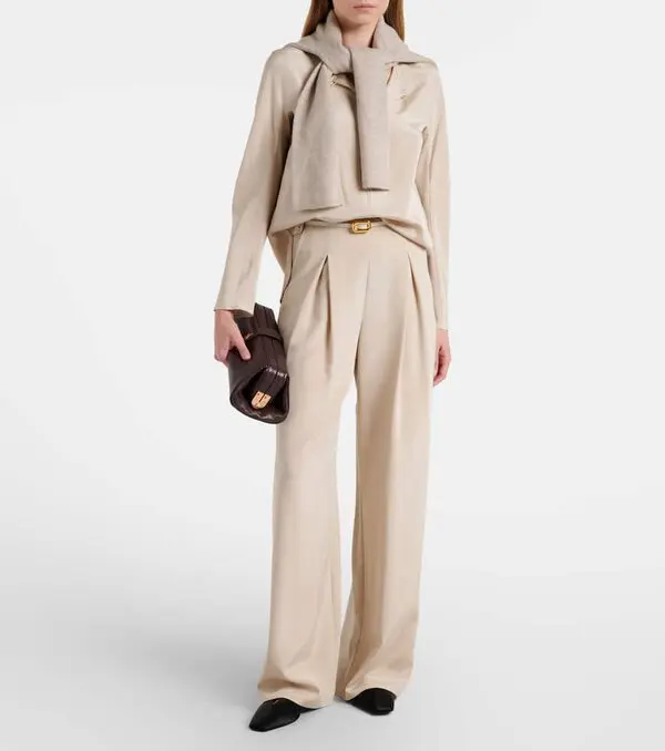 Max Mara Palude Pleated Silk-blend Wide-leg Pants - Beige