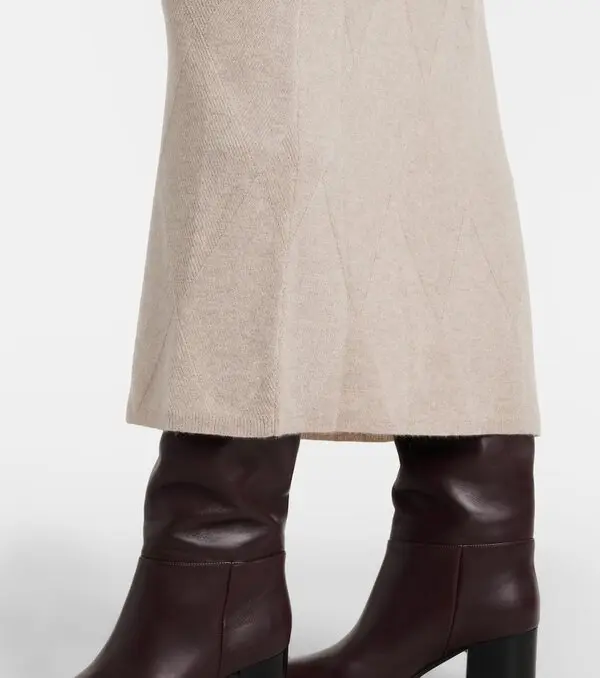 Max Mara Salubre Argyle Cashmere Midi Skirt - Beige