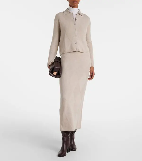 Max Mara Salubre Argyle Cashmere Midi Skirt - Beige