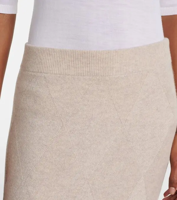 Max Mara Salubre Argyle Cashmere Midi Skirt - Beige