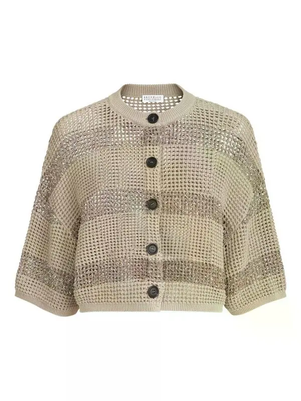 Brunello Cucinelli Striped Cropped Cardigan - Neutrals