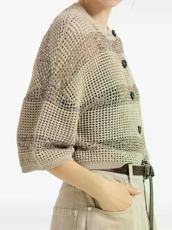 Brunello Cucinelli Striped Cropped Cardigan - Neutrals