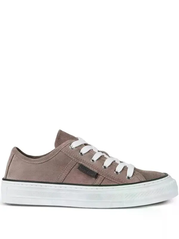 Brunello Cucinelli Monili Embellished Suede Sneakers - Brown