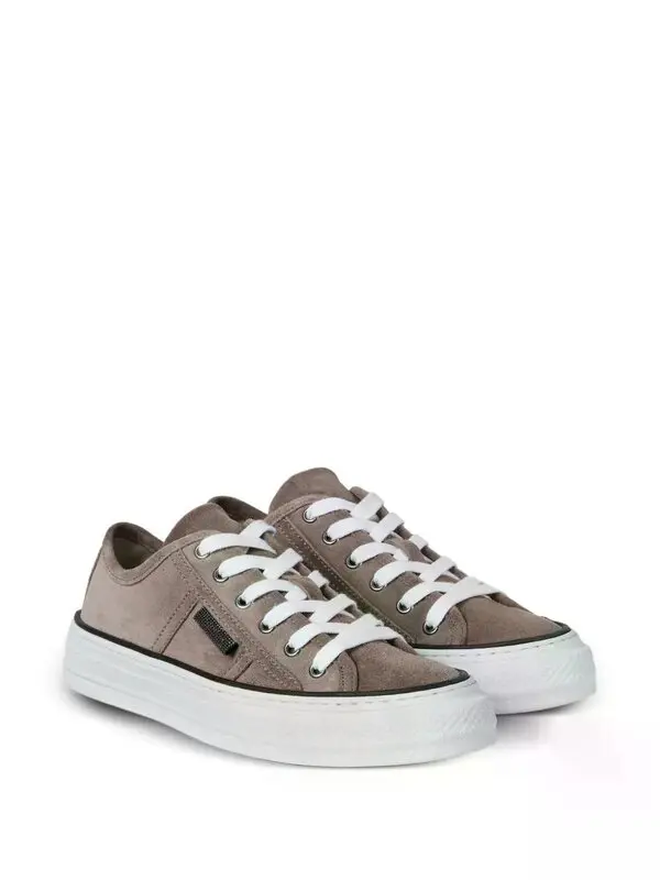 Brunello Cucinelli Monili Embellished Suede Sneakers - Brown