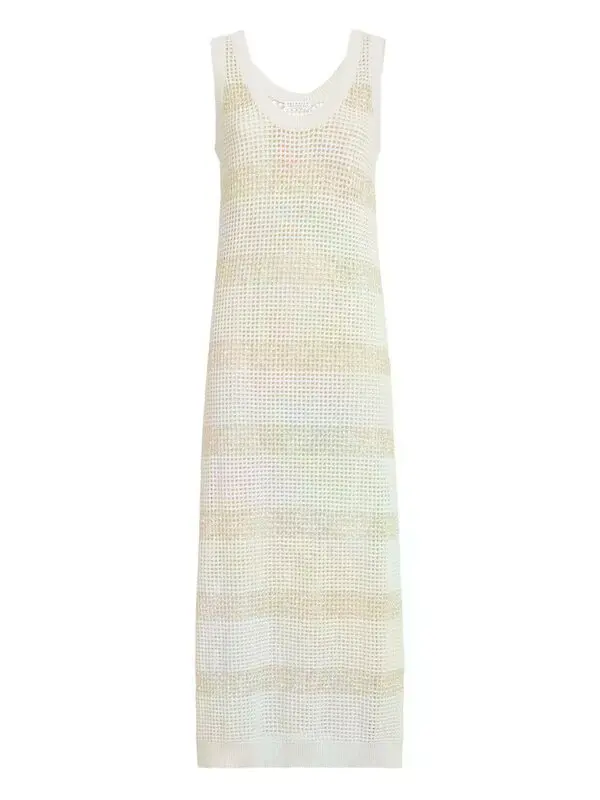 Brunello Cucinelli Midi Striped Sleeveless Dress - Neutrals