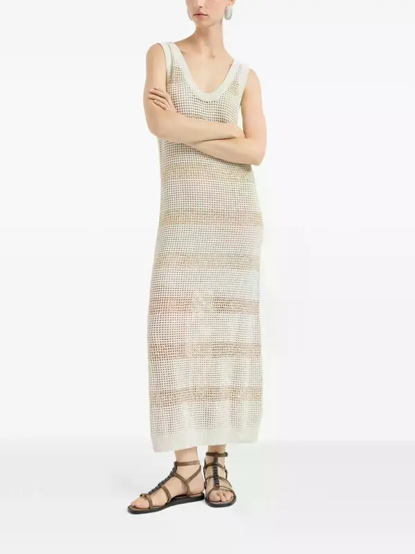 Brunello Cucinelli Midi Striped Sleeveless Dress - Neutrals