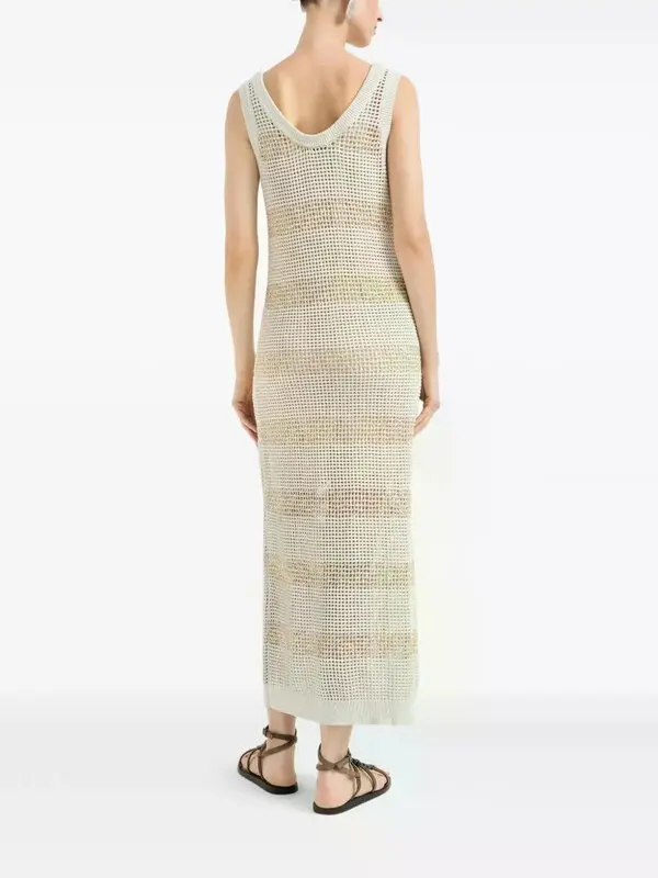 Brunello Cucinelli Midi Striped Sleeveless Dress - Neutrals