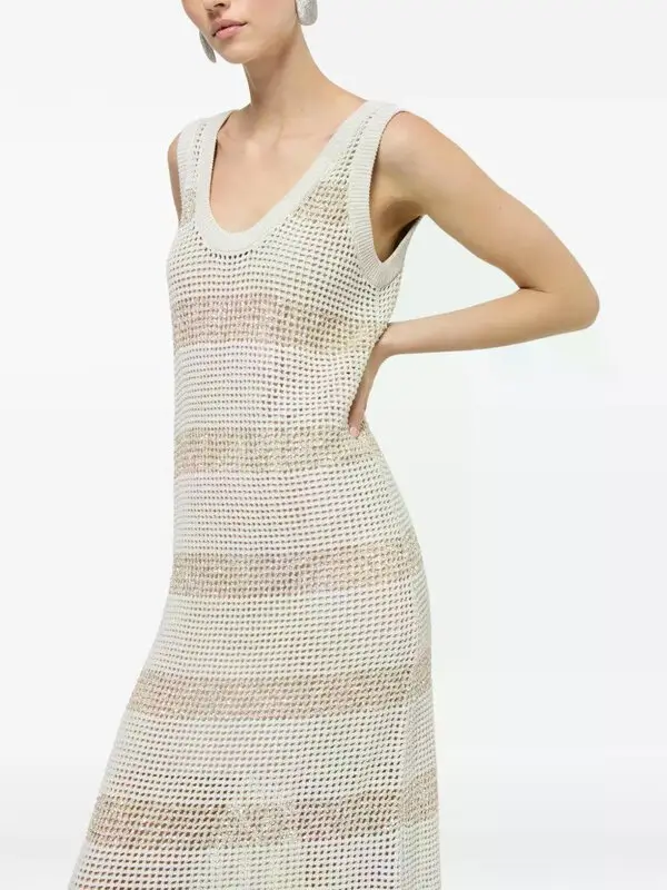 Brunello Cucinelli Midi Striped Sleeveless Dress - Neutrals