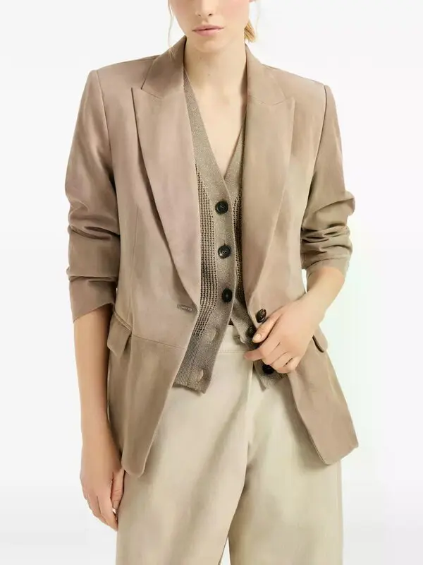 Brunello Cucinelli Monili-detail Suede Blazer - Neutrals