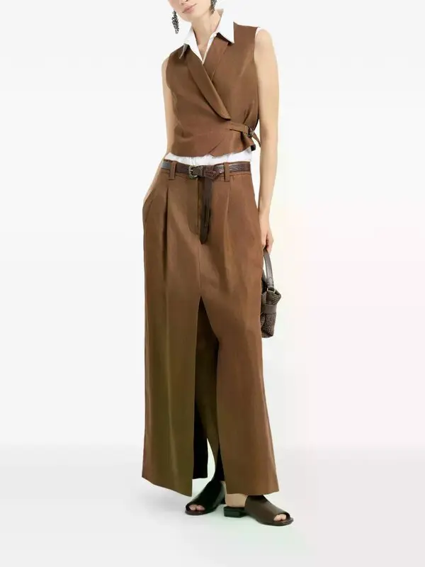 Brunello Cucinelli Linen Midi Skirt With Monili Detail - Brown