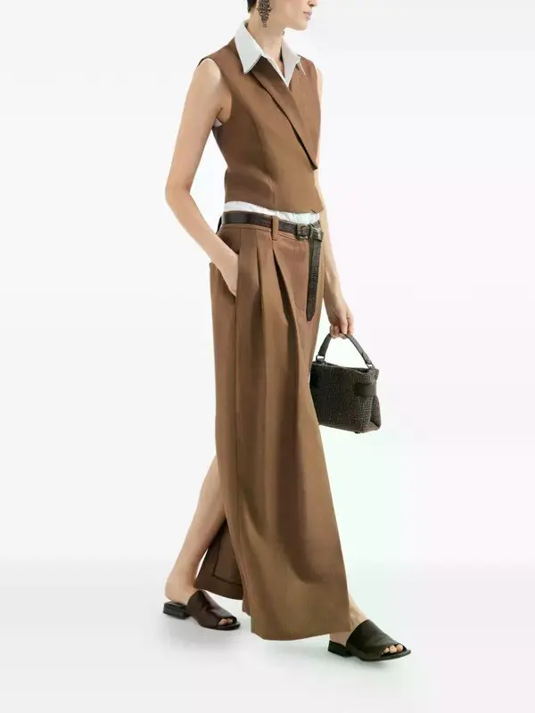 Brunello Cucinelli Linen Midi Skirt With Monili Detail - Brown