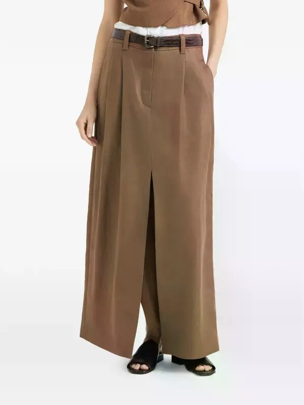 Brunello Cucinelli Linen Midi Skirt With Monili Detail - Brown