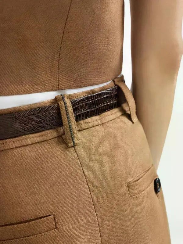 Brunello Cucinelli Linen Midi Skirt With Monili Detail - Brown