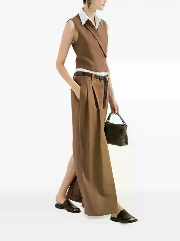 Brunello Cucinelli Linen Midi Skirt With Monili Detail - Brown