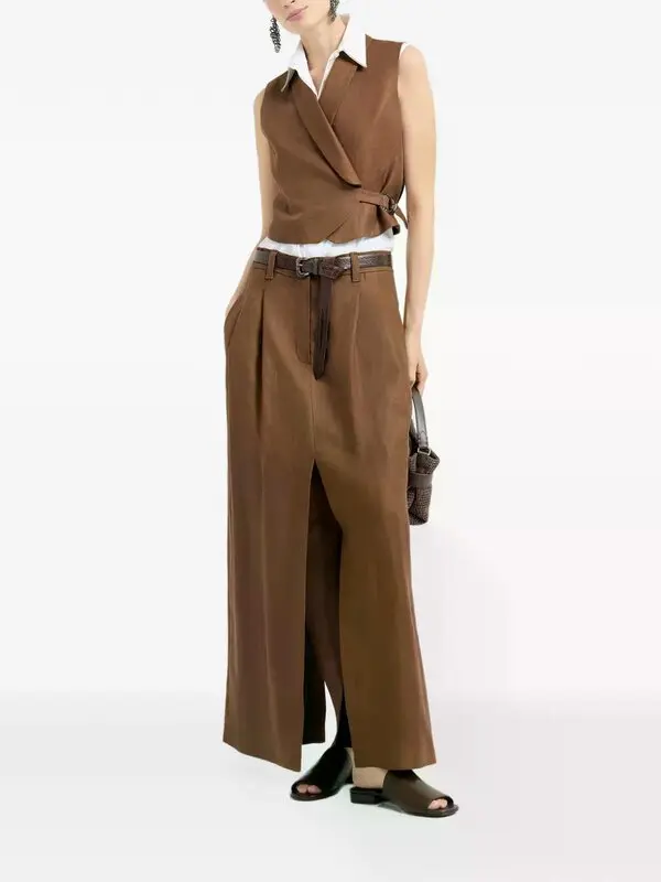 Brunello Cucinelli Linen Midi Skirt With Monili Detail
