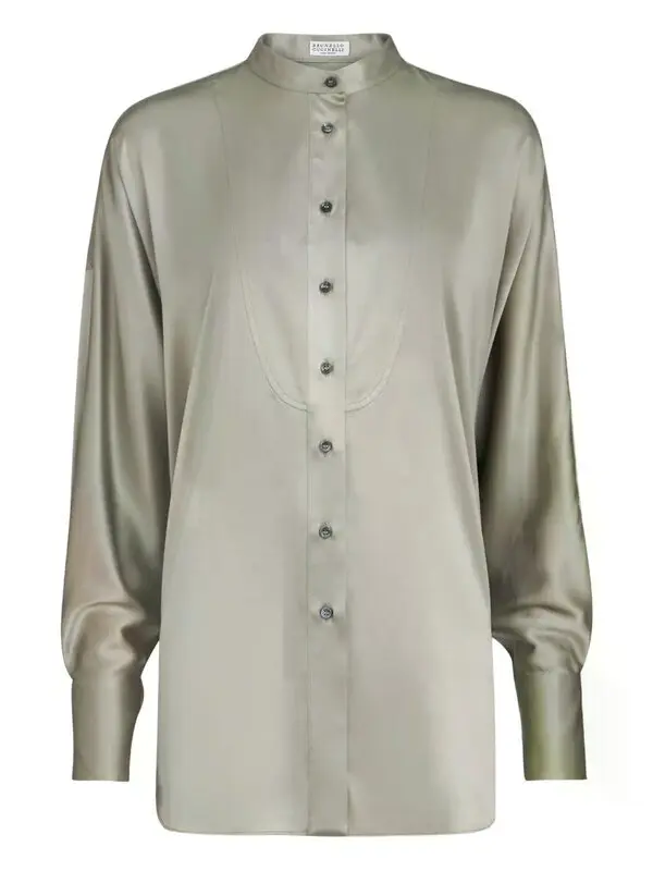 Brunello Cucinelli Monili Mandarin-collar Shirt - Green