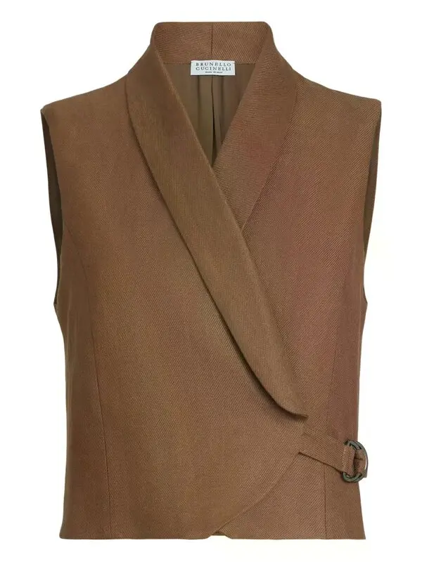 Brunello Cucinelli Diagonal Buckle Linen Gilet - Brown