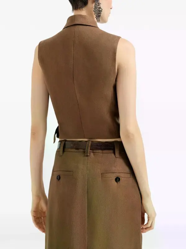 Brunello Cucinelli Diagonal Buckle Linen Gilet - Brown