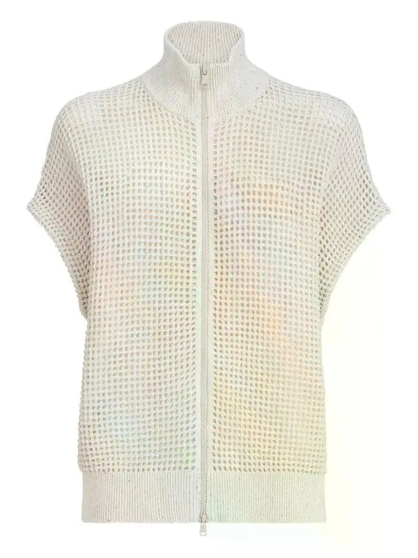 Brunello Cucinelli Cotton Net-knitting Cardigan - Neutrals