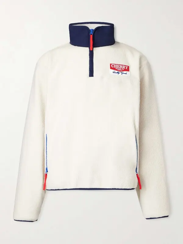 CHERRY LOS ANGELES Logo-appliquéd Fleece Half-zip Sweatshirt - Cream