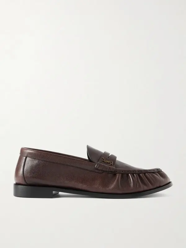 Saint Laurent Monogram Logo Appliquéd Leather Loafers - Brown