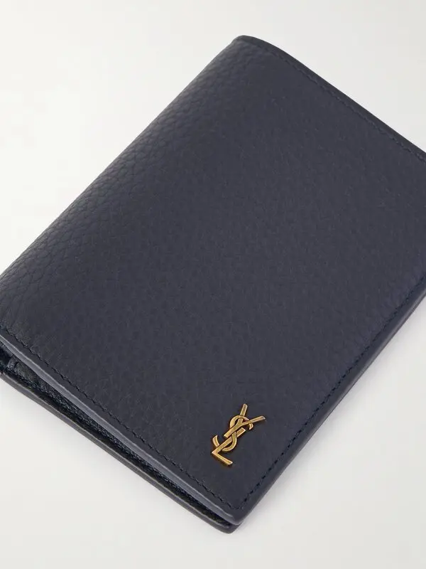 Saint Laurent Full-grain Leather Billfold Wallet - Blue
