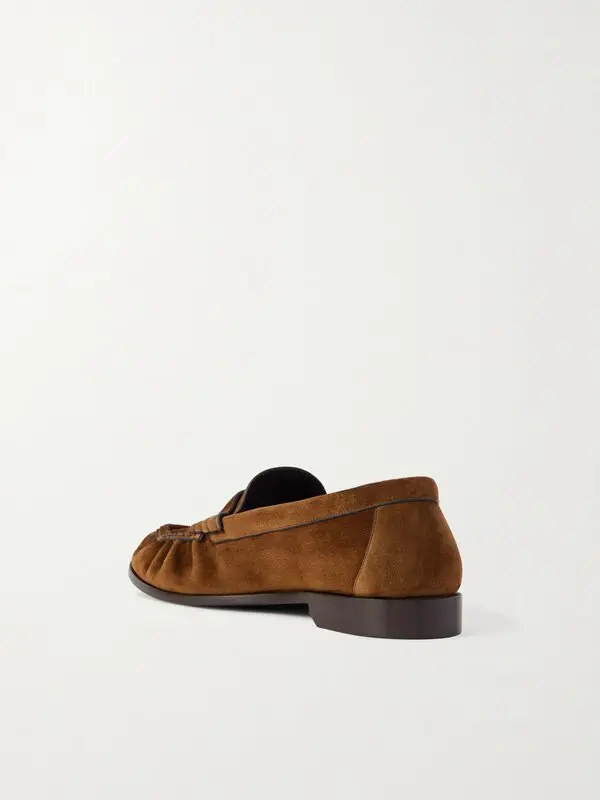Saint Laurent Le Loafer Monogram Suede Penny Loafers - Brown