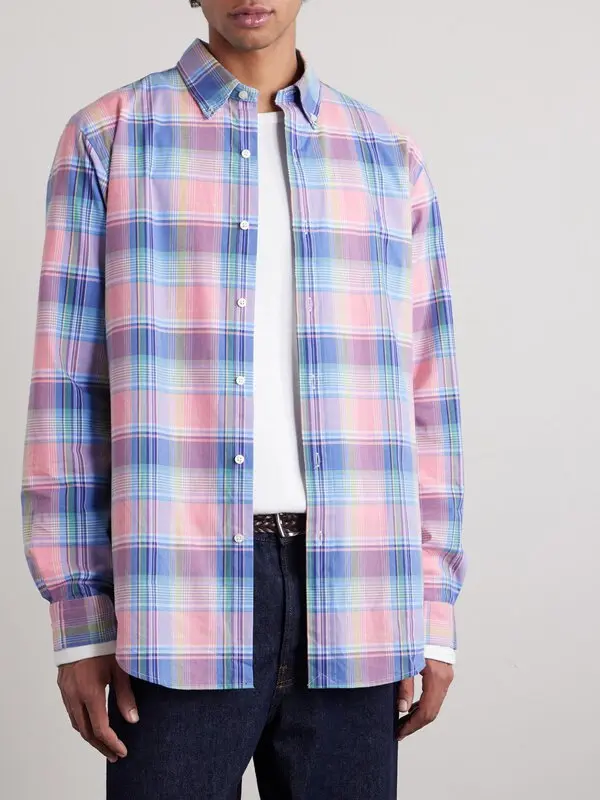 Polo Ralph Lauren Button-down Collar Logo-embroidered Checked Cotton Shirt - Pink