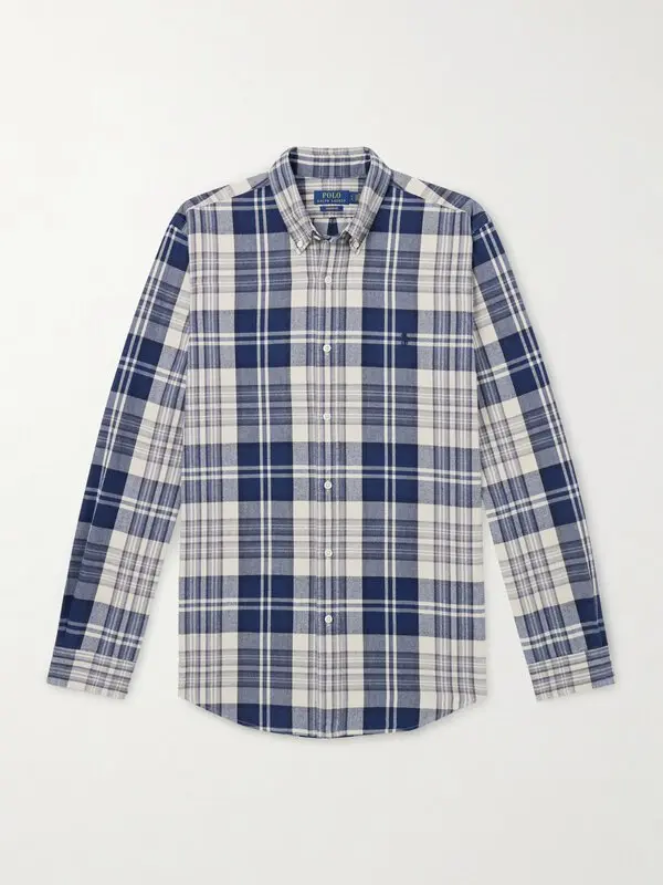 Polo Ralph Lauren Button-down Collar Logo-embroidered Checked Cotton Oxford Shirt - Blue