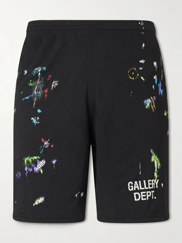 GALLERY DEPT. Studio Gym Paint-splattered Mesh Shorts - Black