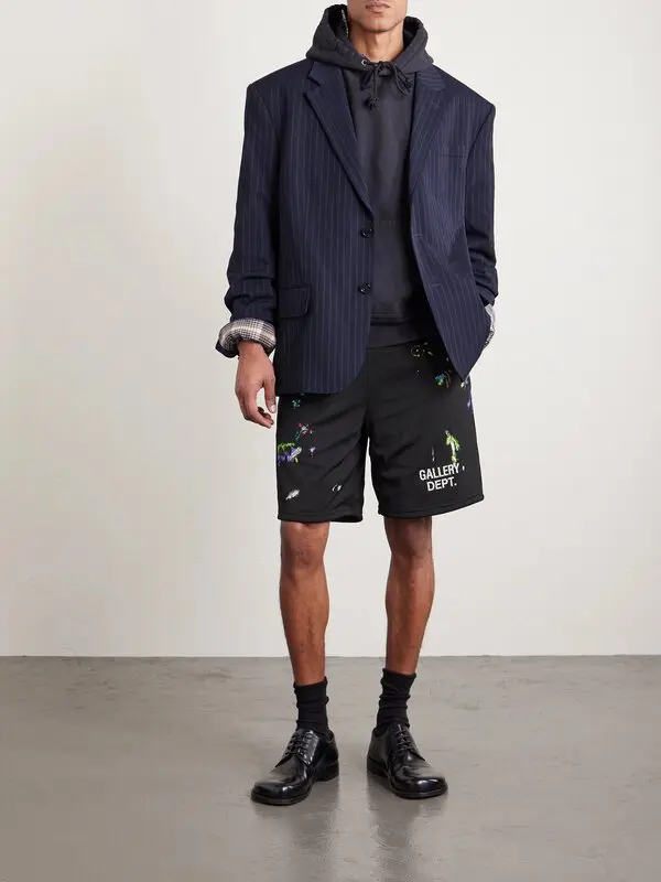 Gallery Dept. Studio Gym Paint-Splattered Mesh Shorts - Black - 30