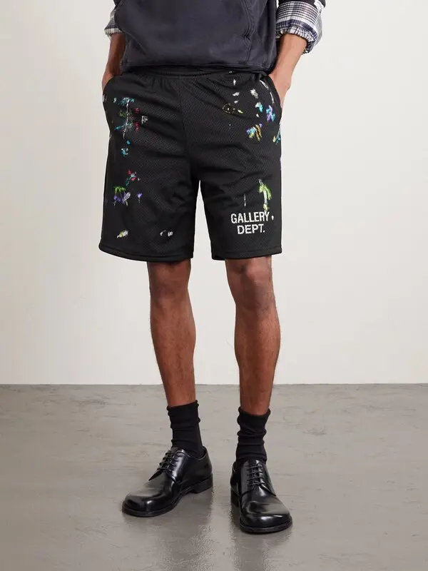 Gallery Dept. Studio Gym Paint-Splattered Mesh Shorts - Black - 30