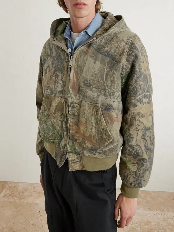CHERRY LOS ANGELES Padded Printed Cotton-twill Hooded Bomber Jacket - Green