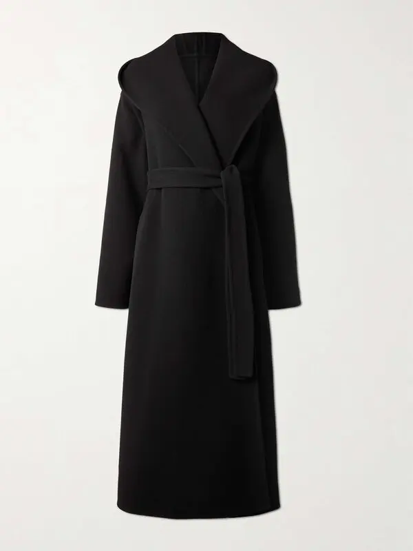 Alaïa Hooded Belted Wool Coat - Black