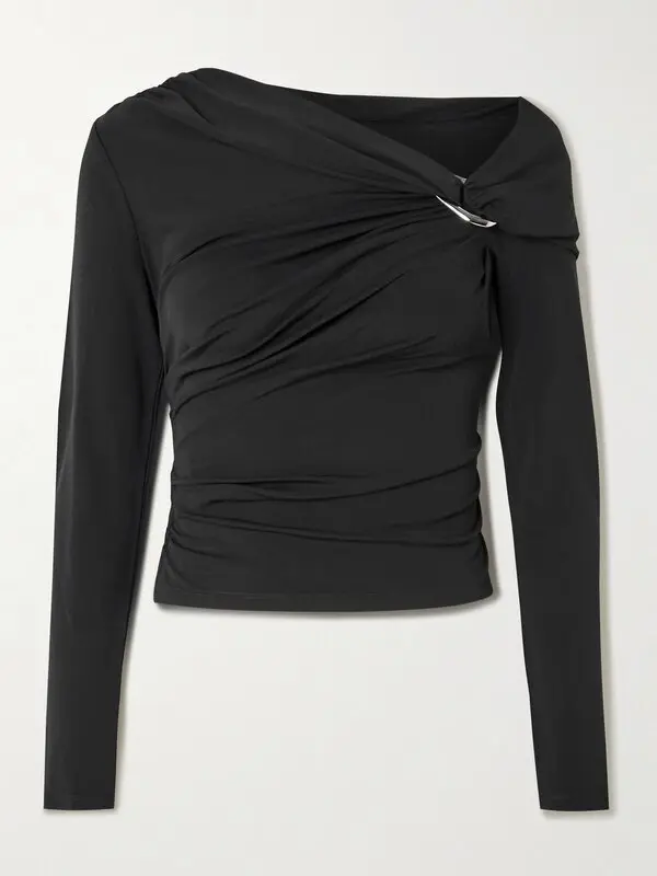 Veronica Beard Lozea Asymmetric Embellished Stretch-mesh Top