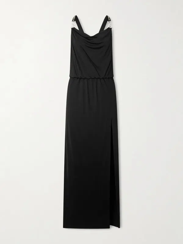 Versace Embellished Draped Jersey Gown